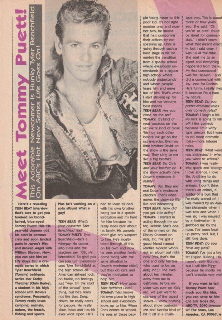 Tommy Puett teen magazine clipping meet me Teen Beat – Teen Stars ...