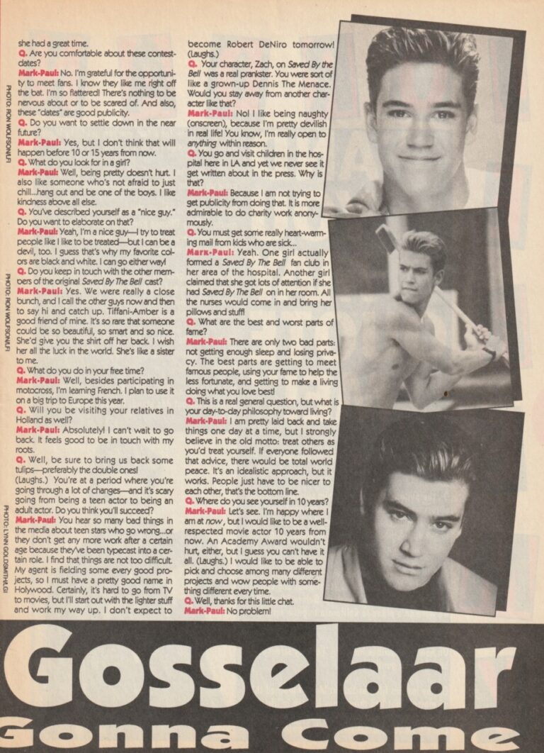 Jeremy Jordan Mark Paul Gosselaar teen magazine clipping quote me Teen ...