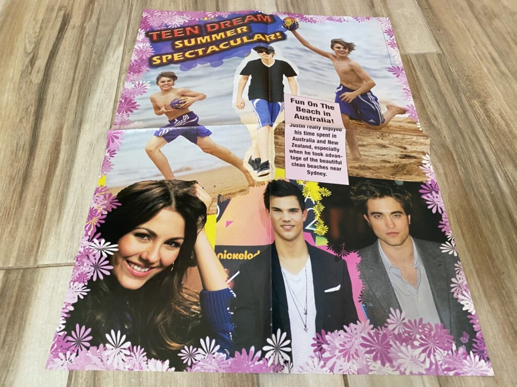 Justin Bieber Robert Pattinson teen magazine poster barefoot sand beach ...