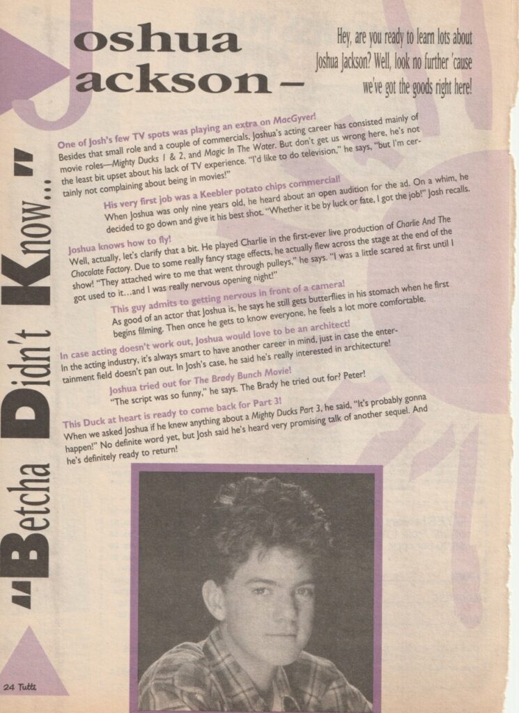 Joshua Jackson teen magazine clipping Didn’t know Tutti Frutti – Teen ...