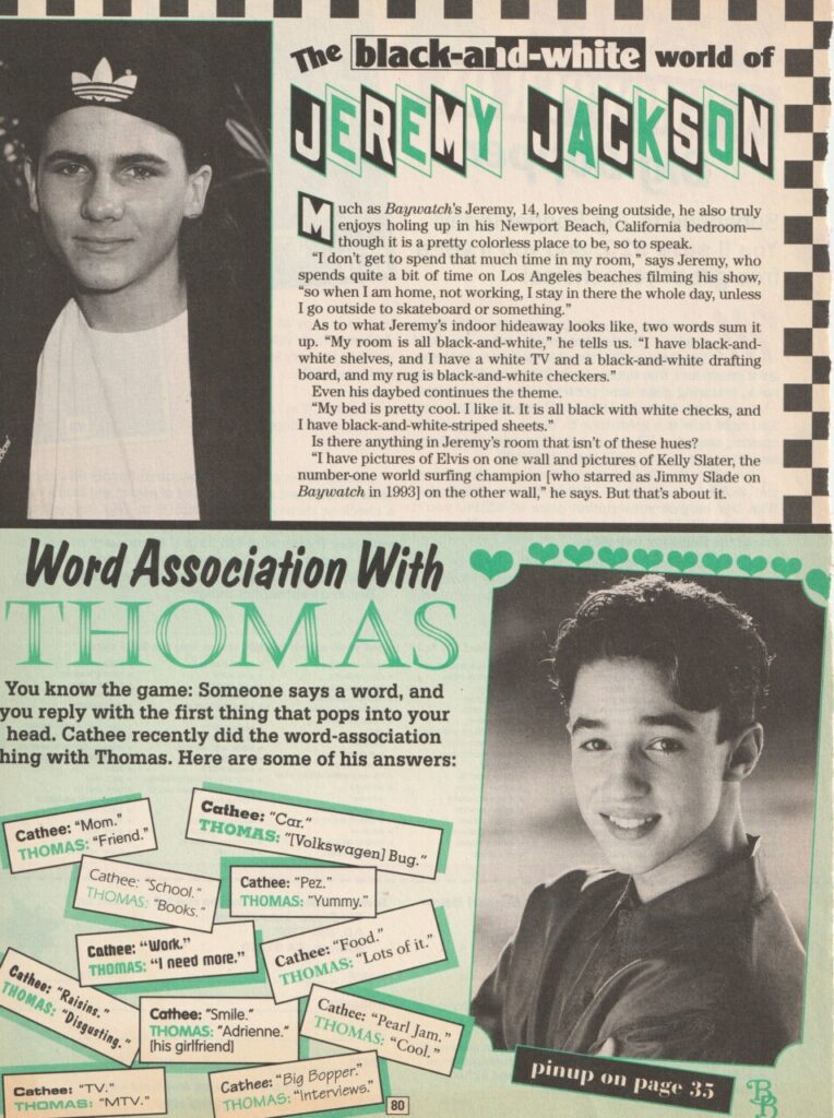 Jeremy Jackson Thomas Ian Nicholas teen magazine clipping black and ...