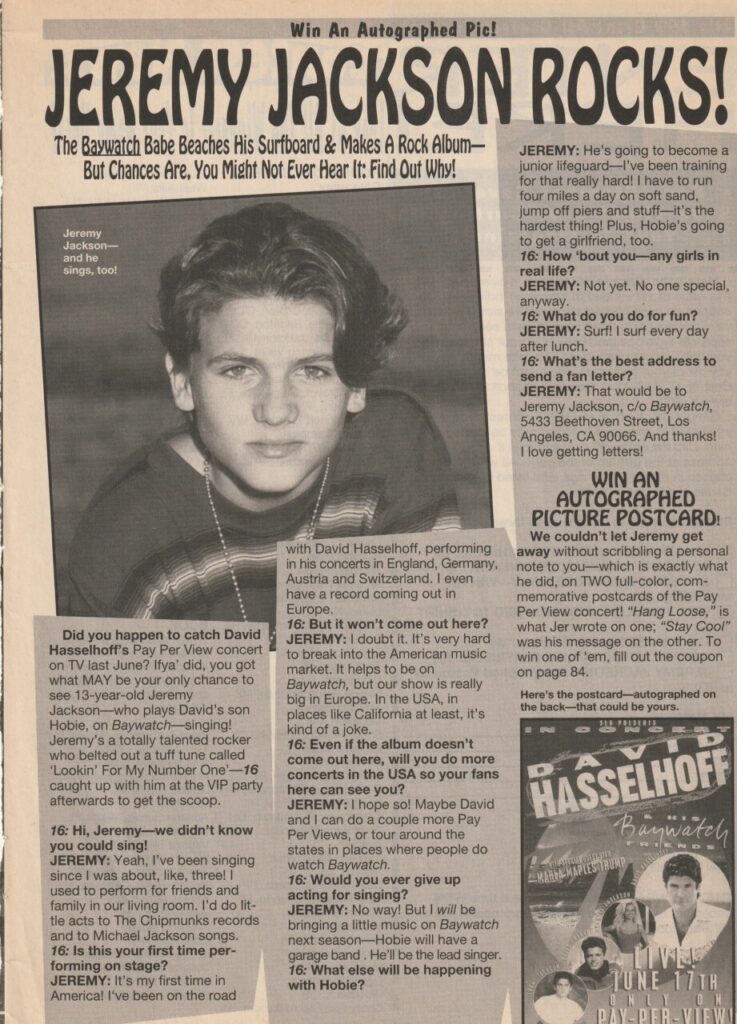 Jeremy Jackson teen magazine clipping rocks 16 magazine – Teen Stars ...