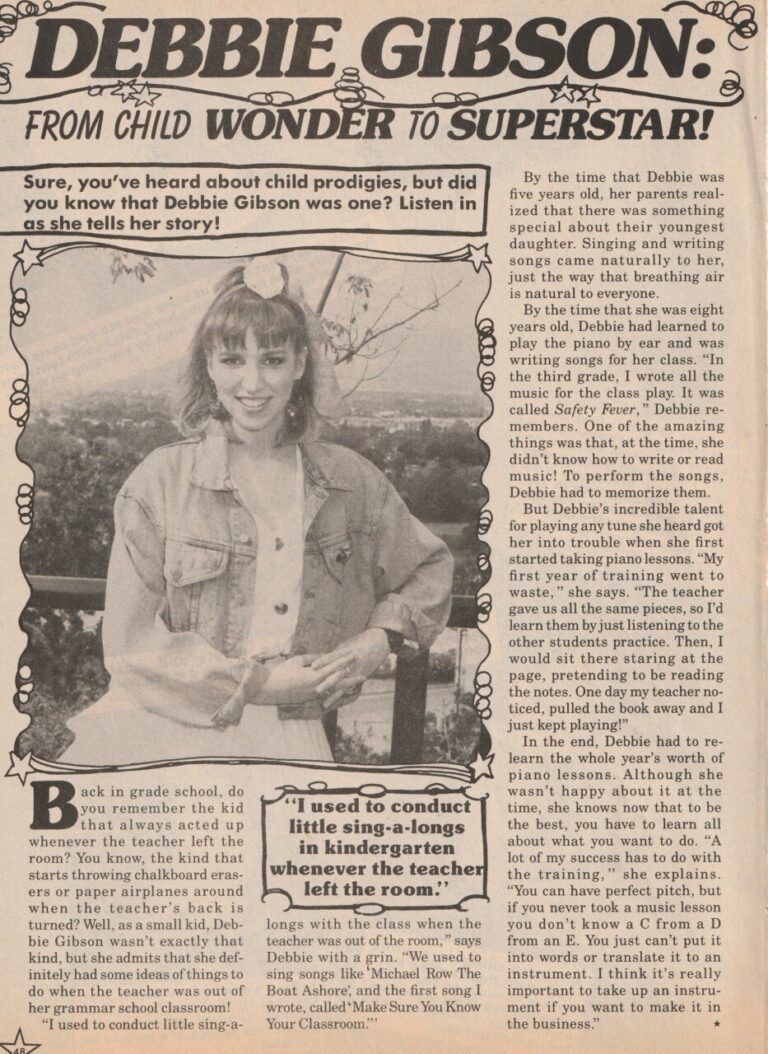 Debbie Gibson teen magazine clipping from child wonder to Superstar Bop ...