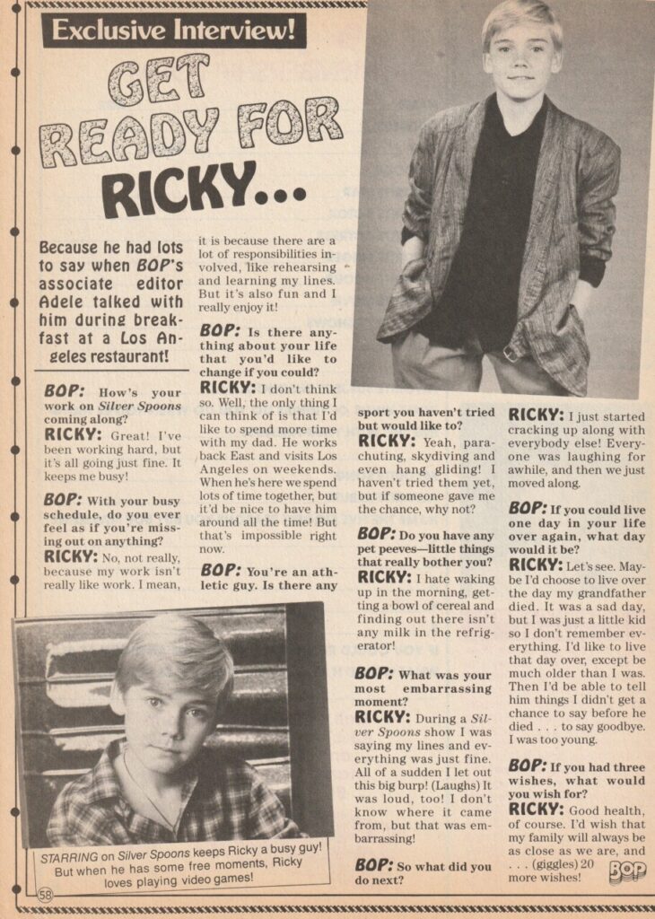 Ricky Schroder teen magazine get ready Bop – Teen Stars Forever Pinups