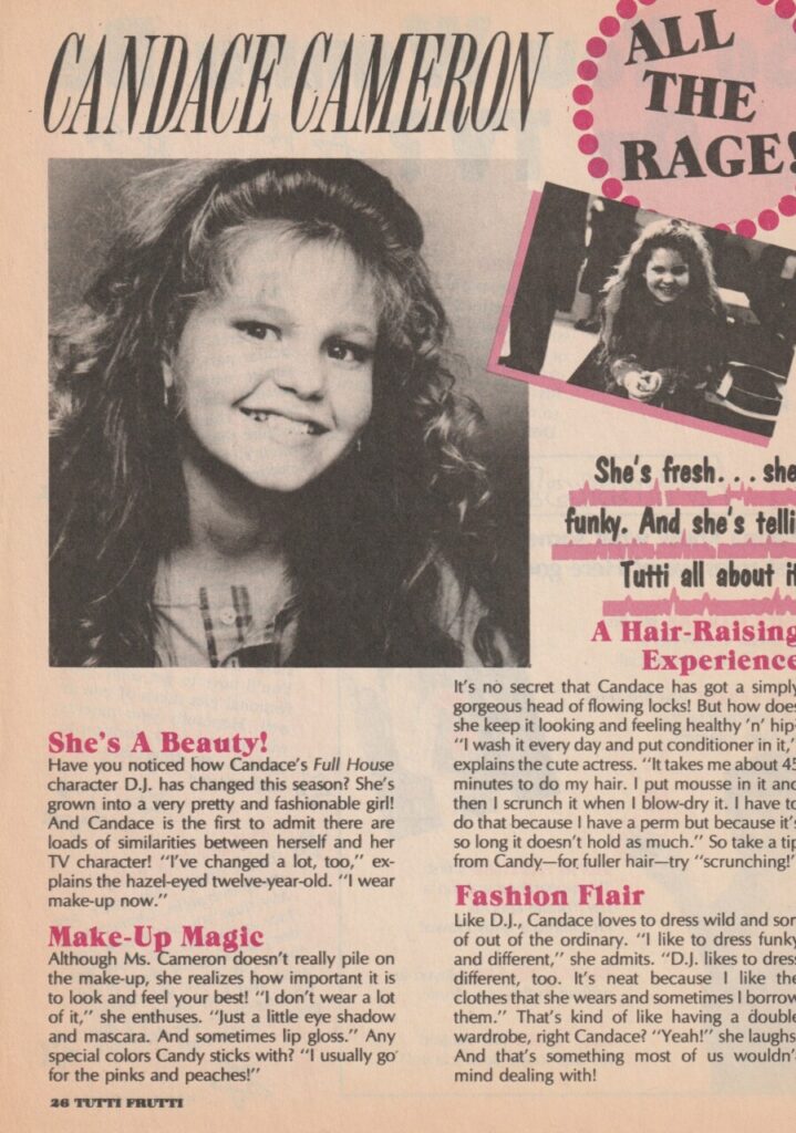Candace Cameron teen magazine article all the rage Tutti Frutti young ...