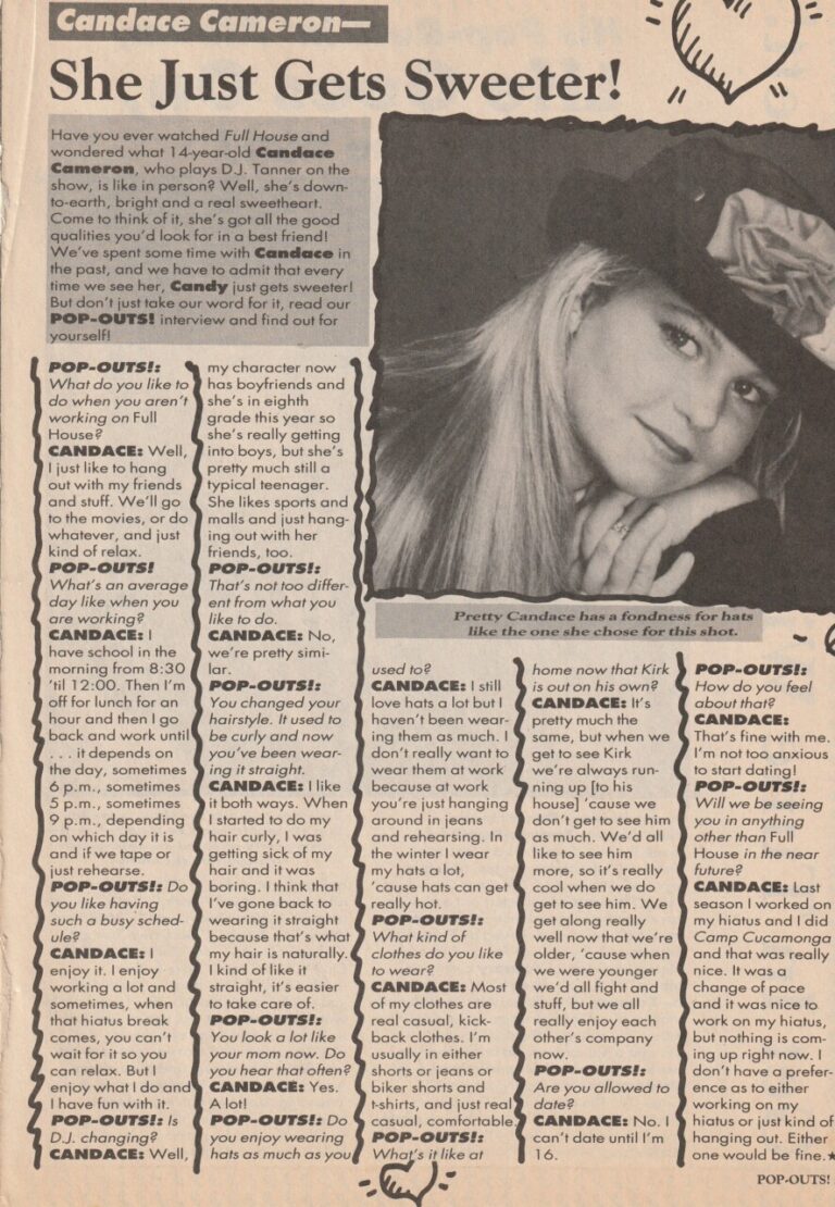 Candace Cameron teen magazine clipping she just gets sweeter Pop Outs ...