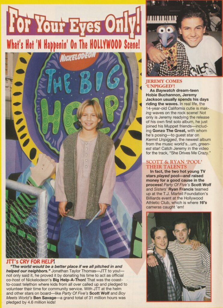 Jonathan Taylor Thomas Jeremy Jackson teen magazine clipping cry for ...