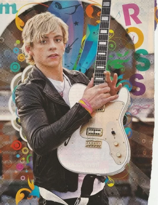 Ross Lynch R5 teen magazine pinup pix leather jacket guitar modeling ...