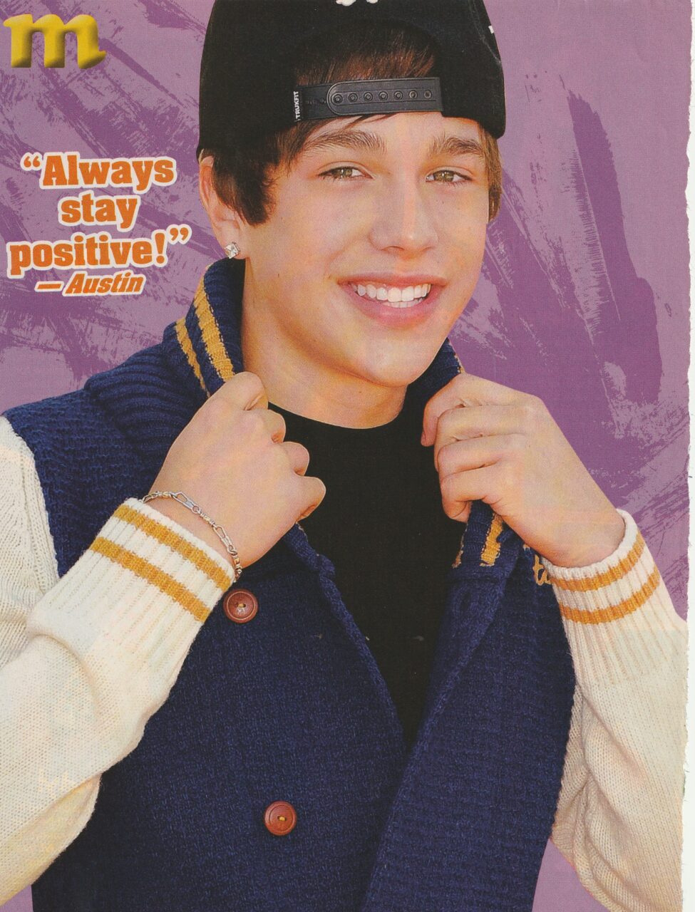 Austin Mahone teen magazine pinup clipping blue jacket M black hat ...
