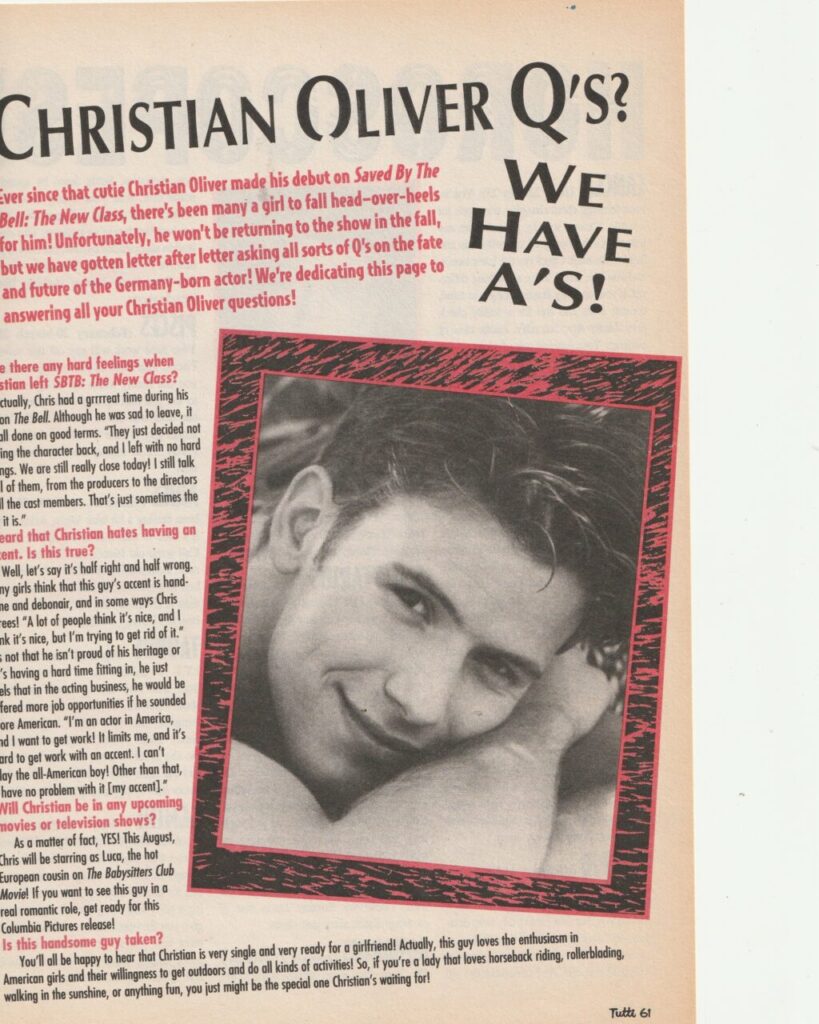 Christian Oliver teen magazine clipping Questions we have Answers Saved ...