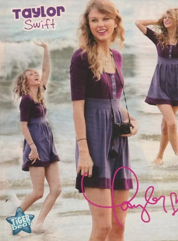 Taylor Swift teen magazine pinup clipping barefoot beach purple dress ...